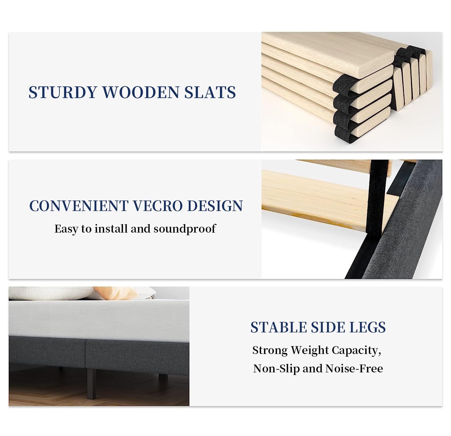 Rottnen Upholstered King Size Bed Frame with High-Adjustable Headboard and Solid Wood Slats Support, Strong Weight Capacity, Non-Slip and Noise-Free,No Box Spring Needed, Easy Assembly, Grey
