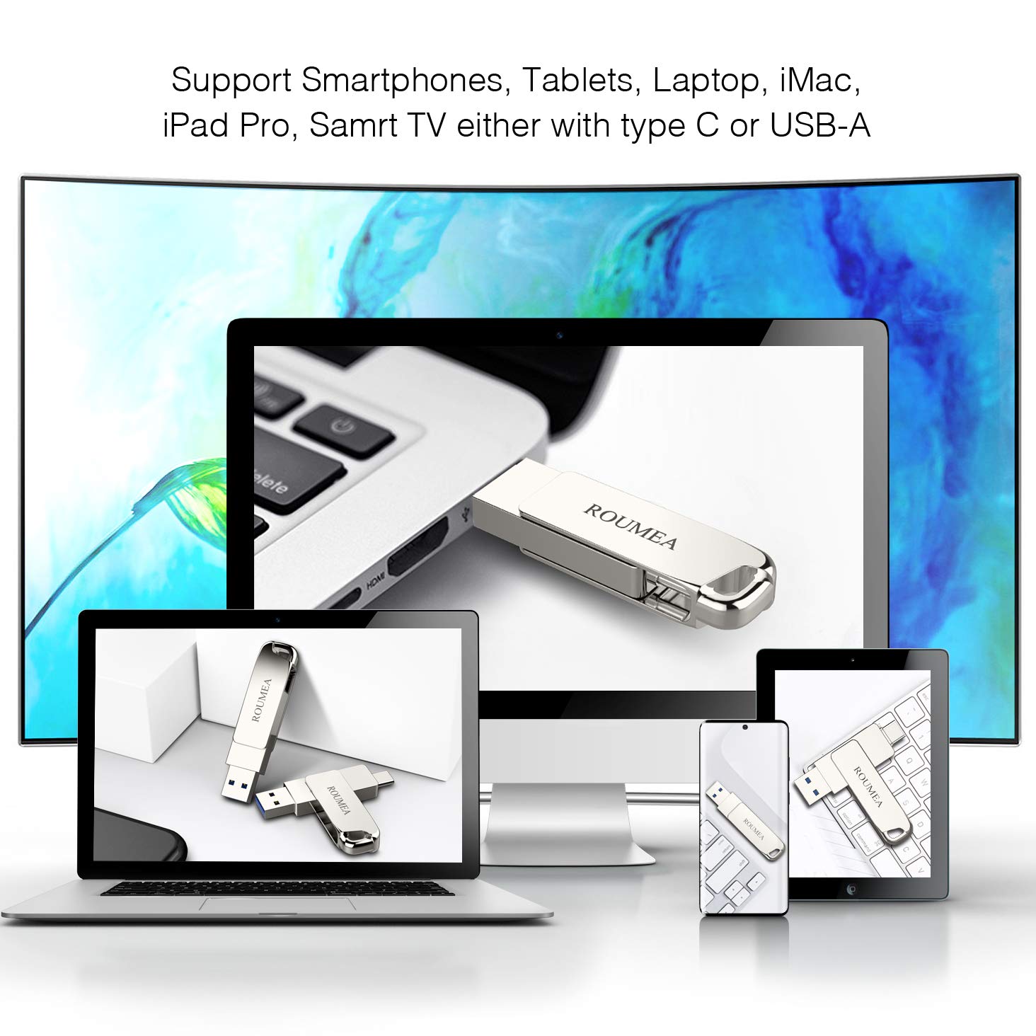 ROUMEA 256GB USB Type C Flash Drive Dual USB 3.2 Thumb Drive for Android Smartphones Tablets MacBook Chromebook Pixel - 256GB