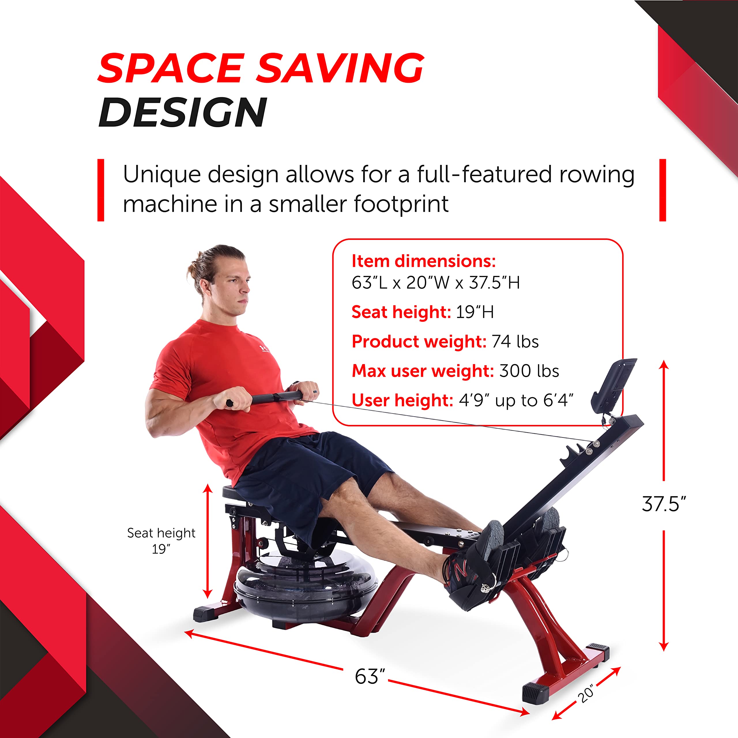 Stamina X Water Rower - Rower Machine with Smart Workout App - Rower Workout Machine with Dynamic Water Resistance - Rowing Machine for Home Gym - Up to 300 lbs Weight Capacity