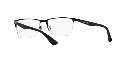 Ray-Ban RX6335 Rectangular Prescription Eyeglass Frames, Matte Black/Demo Lens, 56 mm