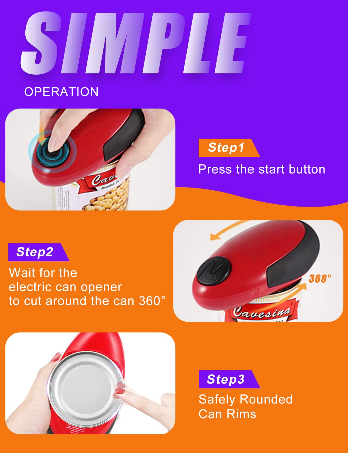 Vadaap One-Touch Electric Can Opener Opens Almost All Can Sizes, Smooth Edge Automatic Can Opener, Kitchen Utensils for Housewives, Seniors and Arthritis Sufferers, Best Gift for Women, MINI Red-1