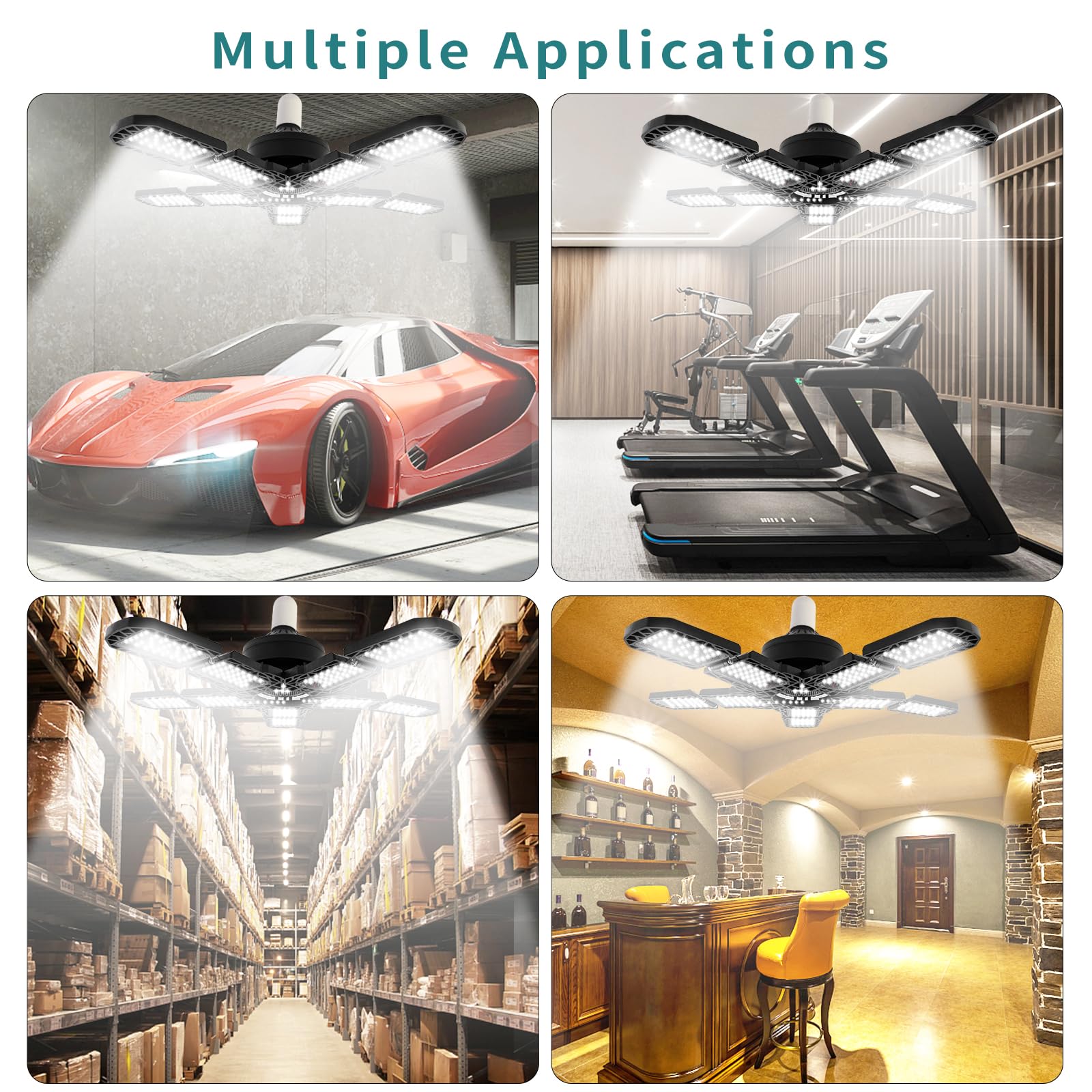 SUPERNIGHT 180W LED Garage Light, Deformable LED Garage Ceiling Lights with 10+1 Multi-Position Panels - 18000LM 6000K E26/E27 LED Shop Lights for Garage, Basement, Barn, High Bay Light