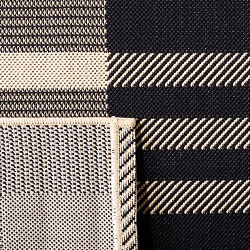 SAFAVIEH Courtyard Collection Accent Rug - 4' x 5'7", Black & Bone, Plaid Design, Non-Shedding & Easy Care, Indoor/Outdoor & Washable-Ideal for Patio, Backyard, Mudroom (CY6201-216)