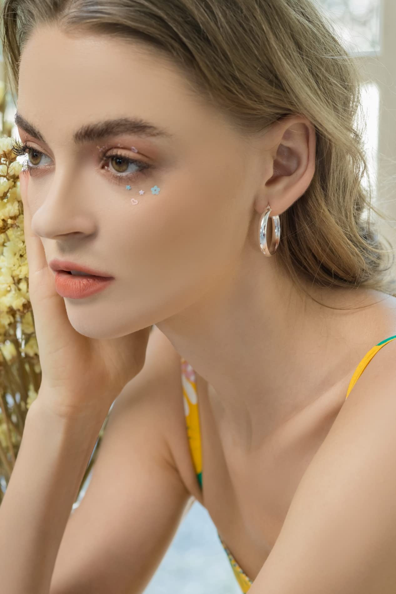 Sterling Silver High Polished Half Round-Tube Click-Top Light Hoop Earrings, 5x30mm
