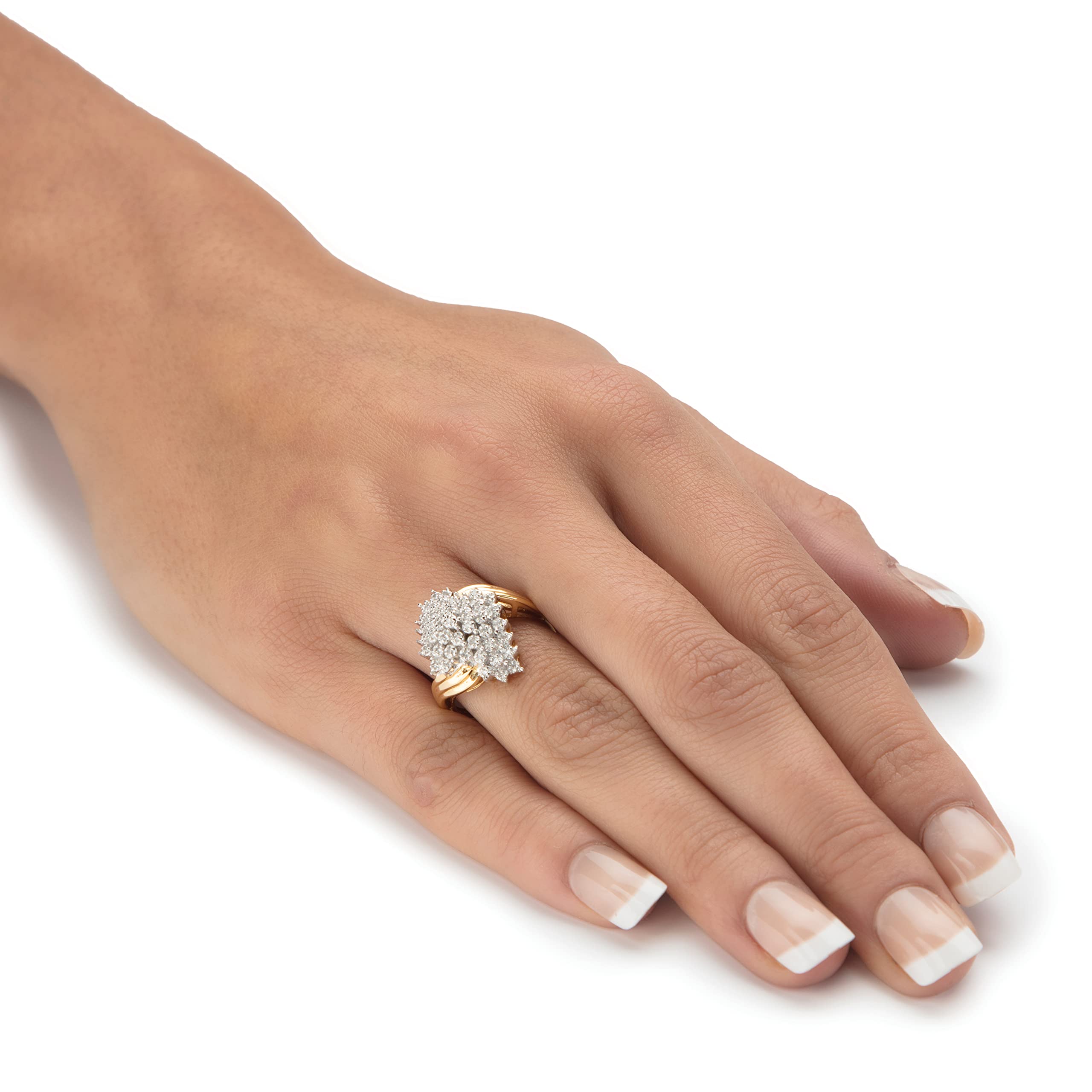 PalmBeach Yellow Gold-plated Sterling Silver Round Genuine Diamond Cluster Bypass Ring (1/8 cttw, I Color, I3 Clarity) Sizes 6-10 Size 6