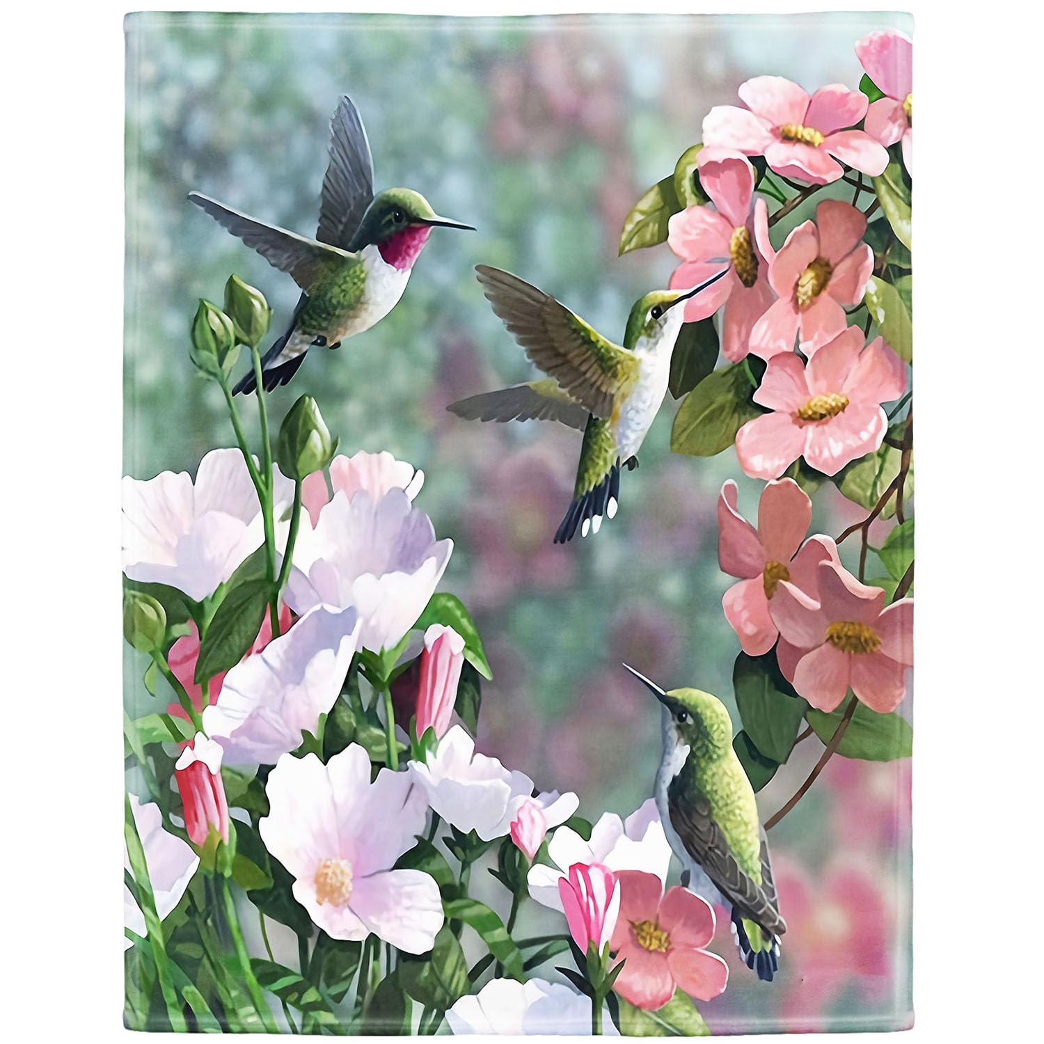 Rstick Hummingbirds Blanket Flowers Birds Fleece Blanket Soft Fuzzy Plush Throw Blankets for Couch Bed 40"x50"