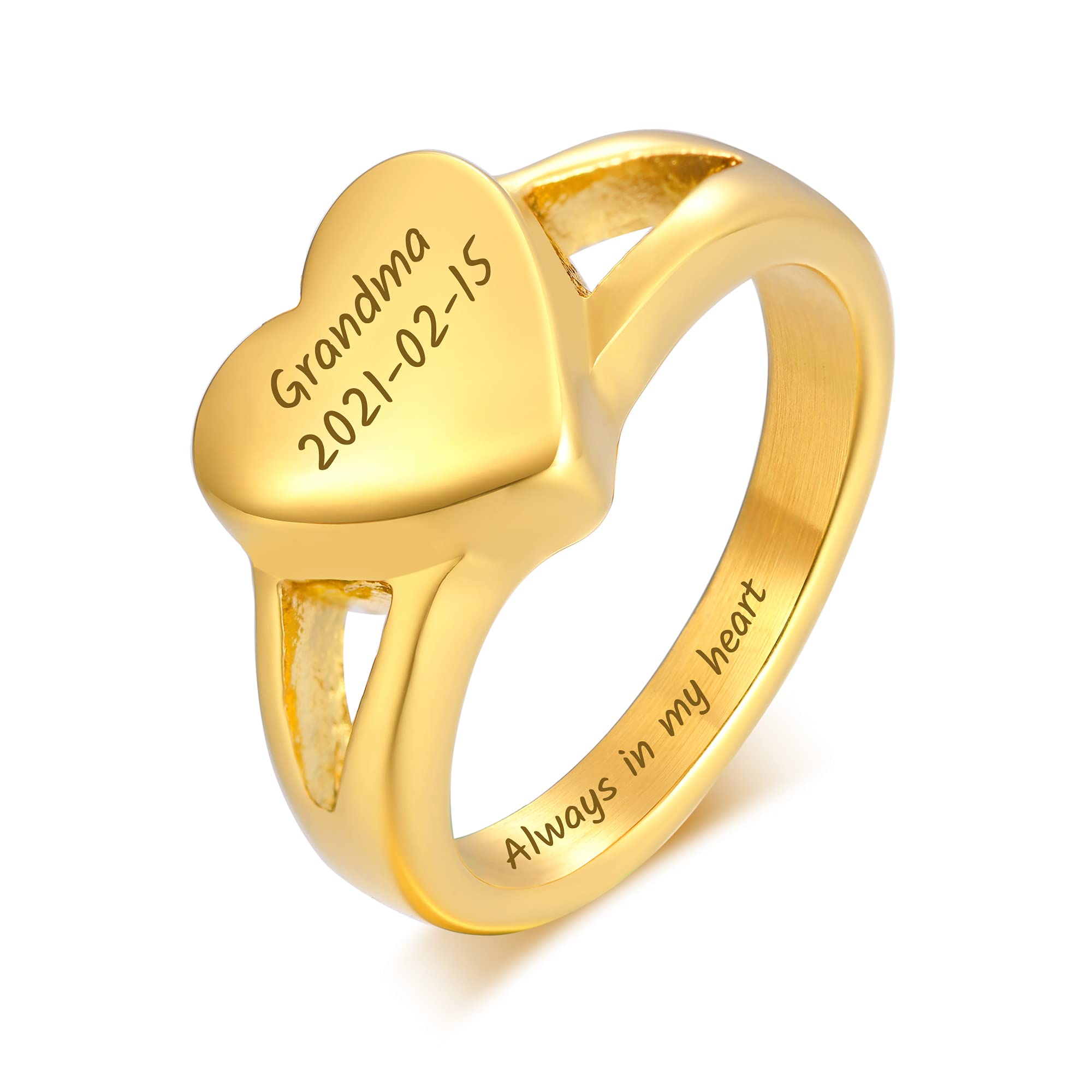 VNOX Customize Cremation Memorial Jewelry Stainless Steel Heart Ring for Ash Holder,Gift for Her,Size 6-9 (Customize-Gold, 9)