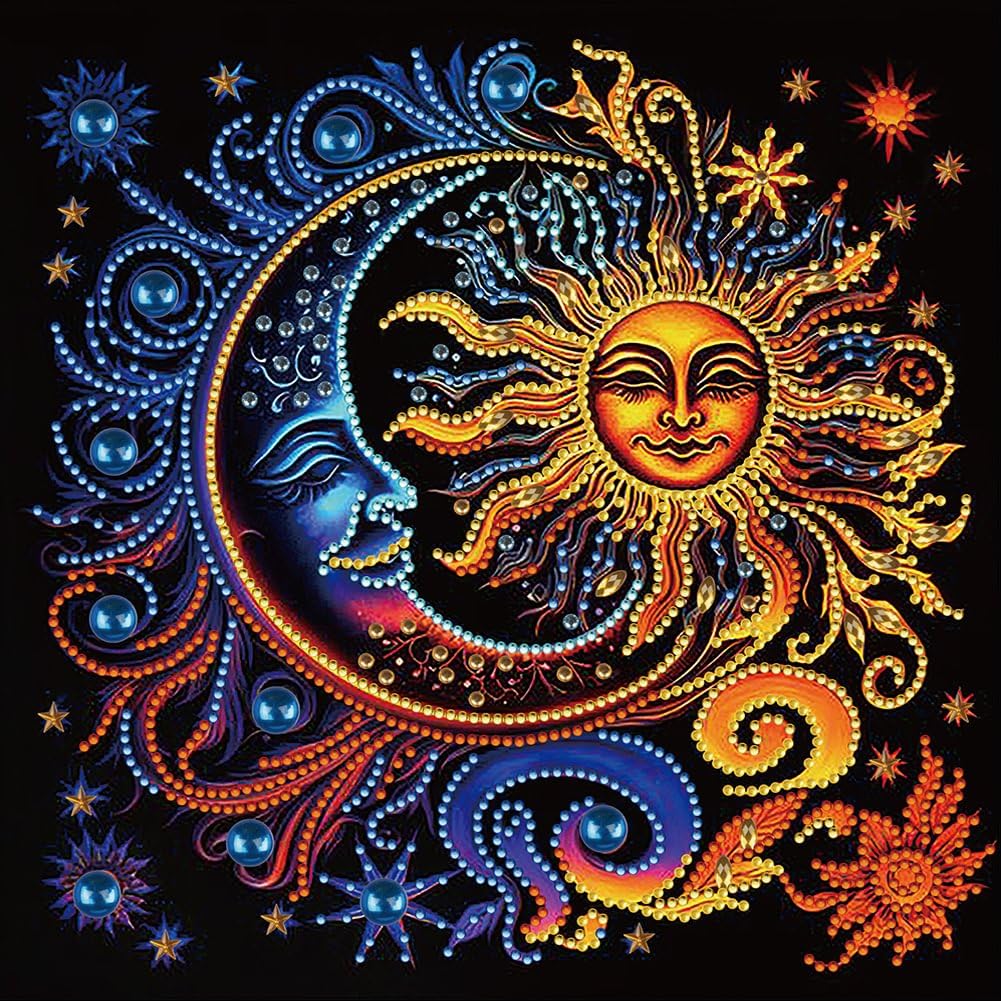 Stalente Diamond Painting Kits for Adults, 5D Special Shape Diamond Art Kits for Beginners, Crystal Rhinestones Diamond Painting for Home Wall Decoration Gift 12×12inch, Sun and Moon