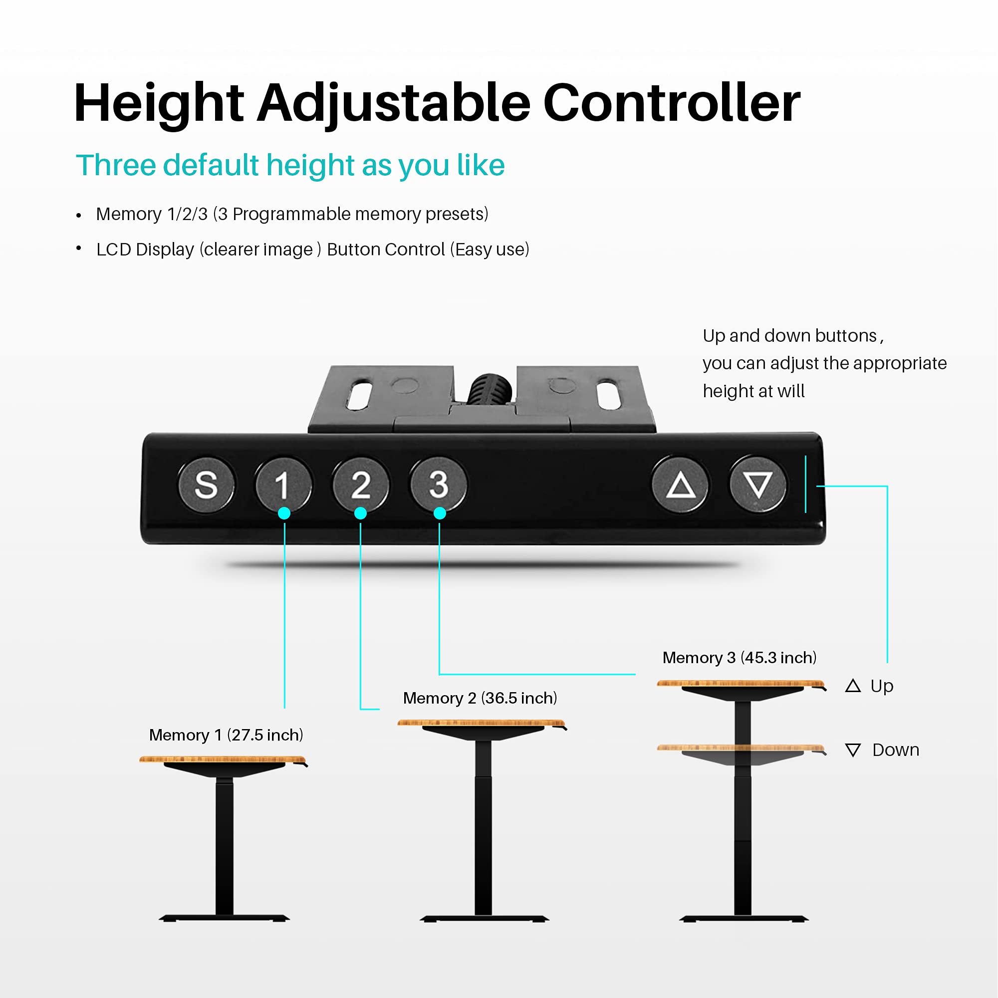 Zoopolyn Electric Standing Desk with Whole Piece Bamboo Board 48"X24" Height Adjustable Desk for Home Office Black Frame Carbonized Top