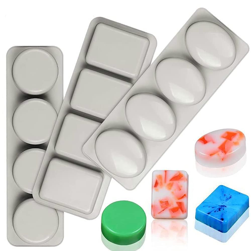 SJ Soap Making Molds Kit, Non-Stick Silicone Molds 3pcs Round Rectangle Oval Soap Mold