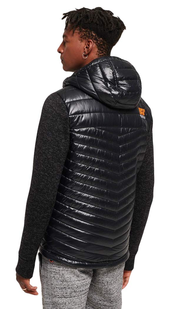 Superdry mens Storm Softshell Hybrid Zip Jacket Hooded Sweatshirt, Black Granite Marl, Medium US