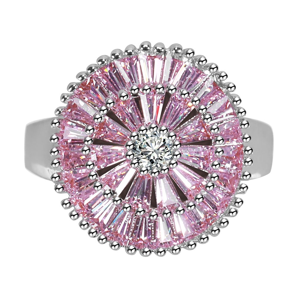 Psiroy 925 Sterling Silver Plated Created Pink Topaz Filled Cluster Statement Ring Size 6