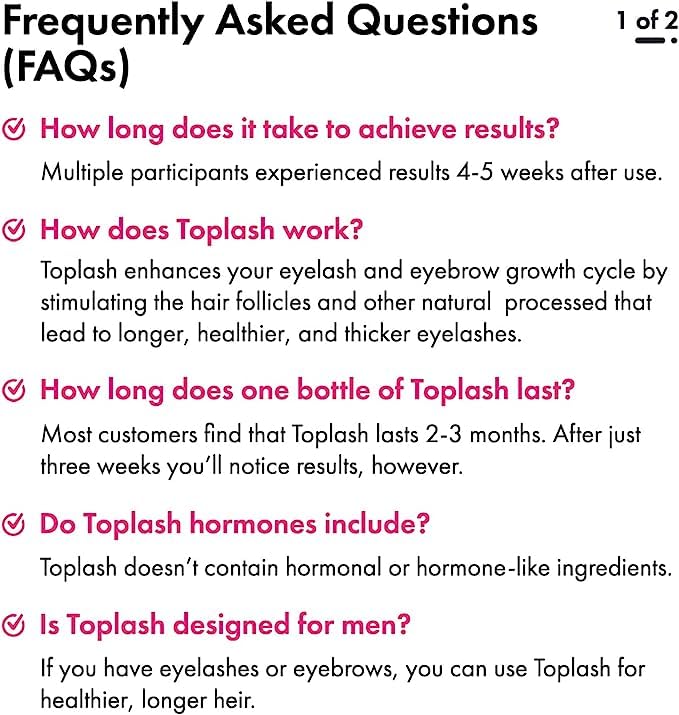 TOPLASH Eyelash Growth Serum - Innovative Eyelash and Eyebrow Growth Serum for Longer, Thicker, Fuller Brows & Lash Boost - Natural, Cruelty-Free & Hypoallergenic - 0.10 fl.oz.