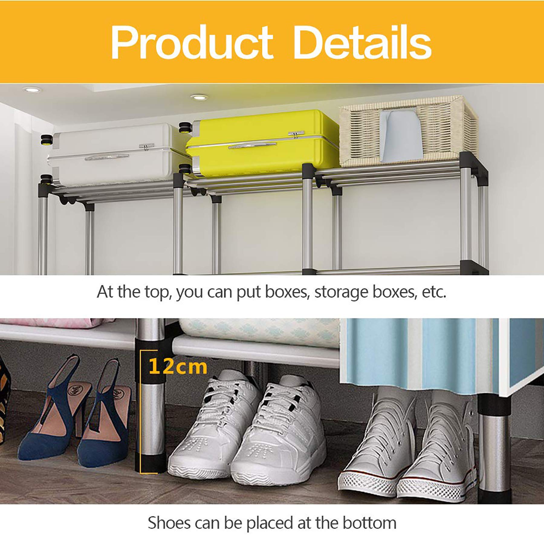UDEAR Portable Canvas Wardrobes Clothes Storage Shelves Storage 25mm Beige