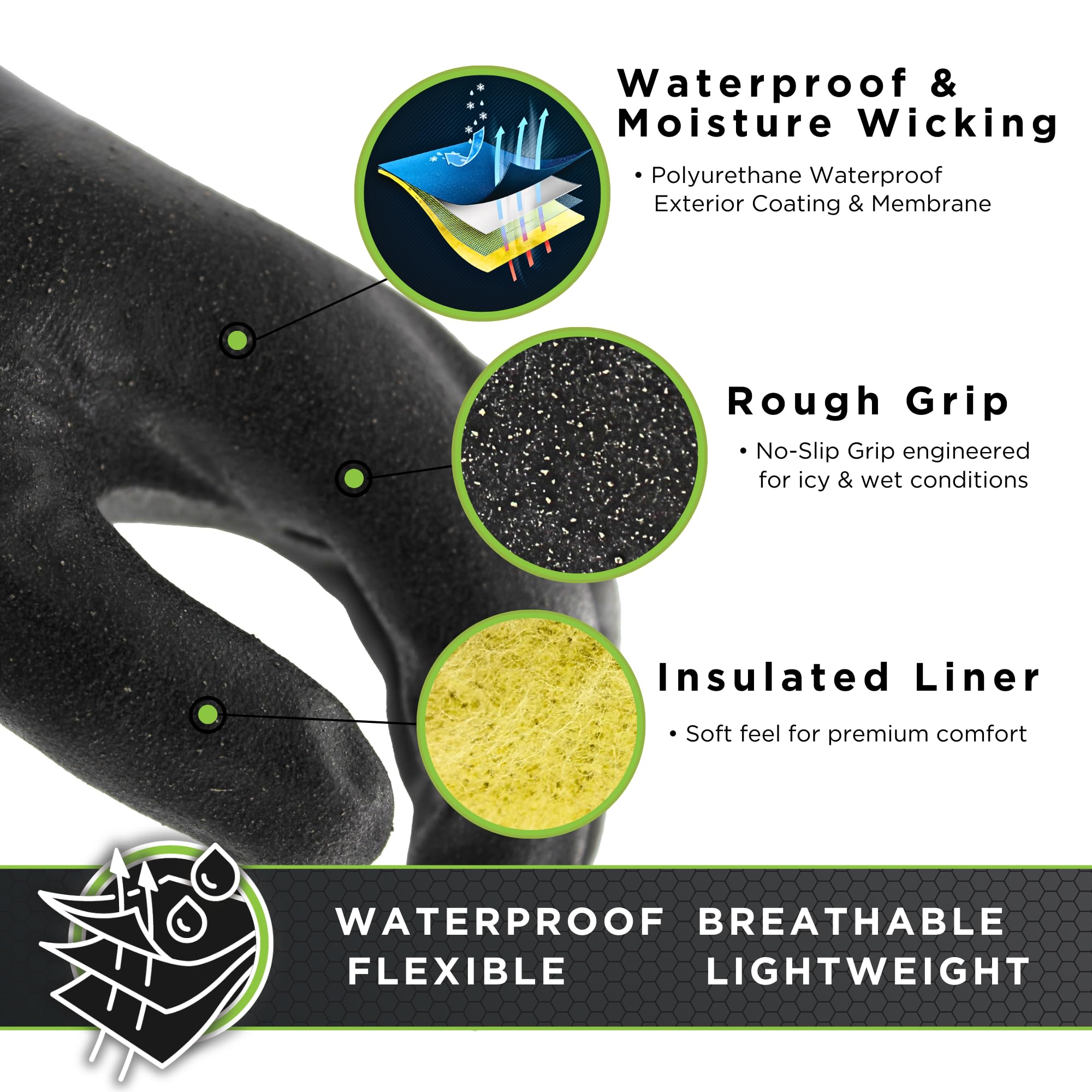 SHOWA 282-02 Waterproof Breathable Insulated Winter/Ski/Ice Glove with Extended Cuff (1 Pair),Black, Medium