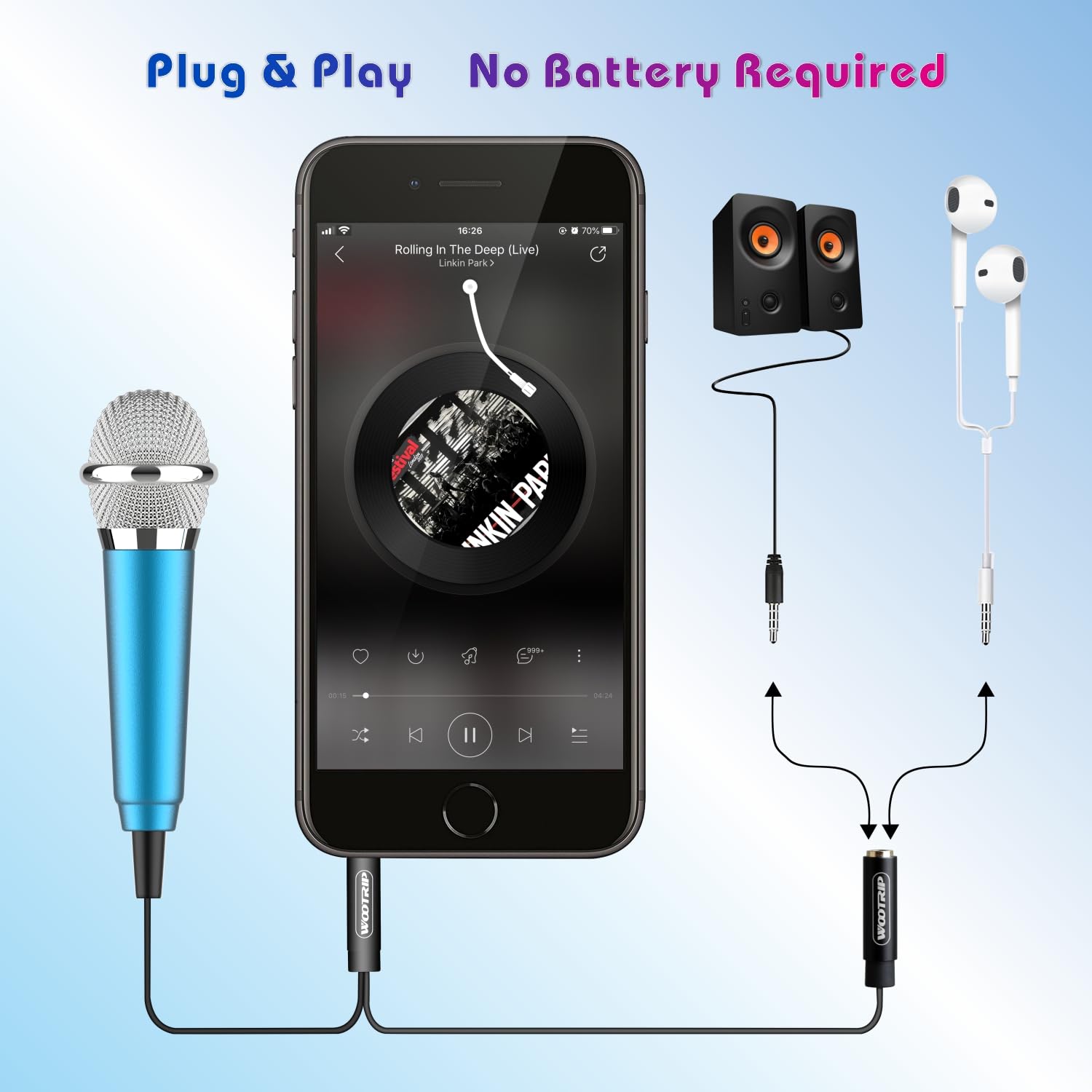 Wootrip [2PCS] Mini Karaoke Microphone, Mini Voice Recording Microphone Portable Karaoke Mic for Singing, Recording, Voice Recording(Black/Blue)