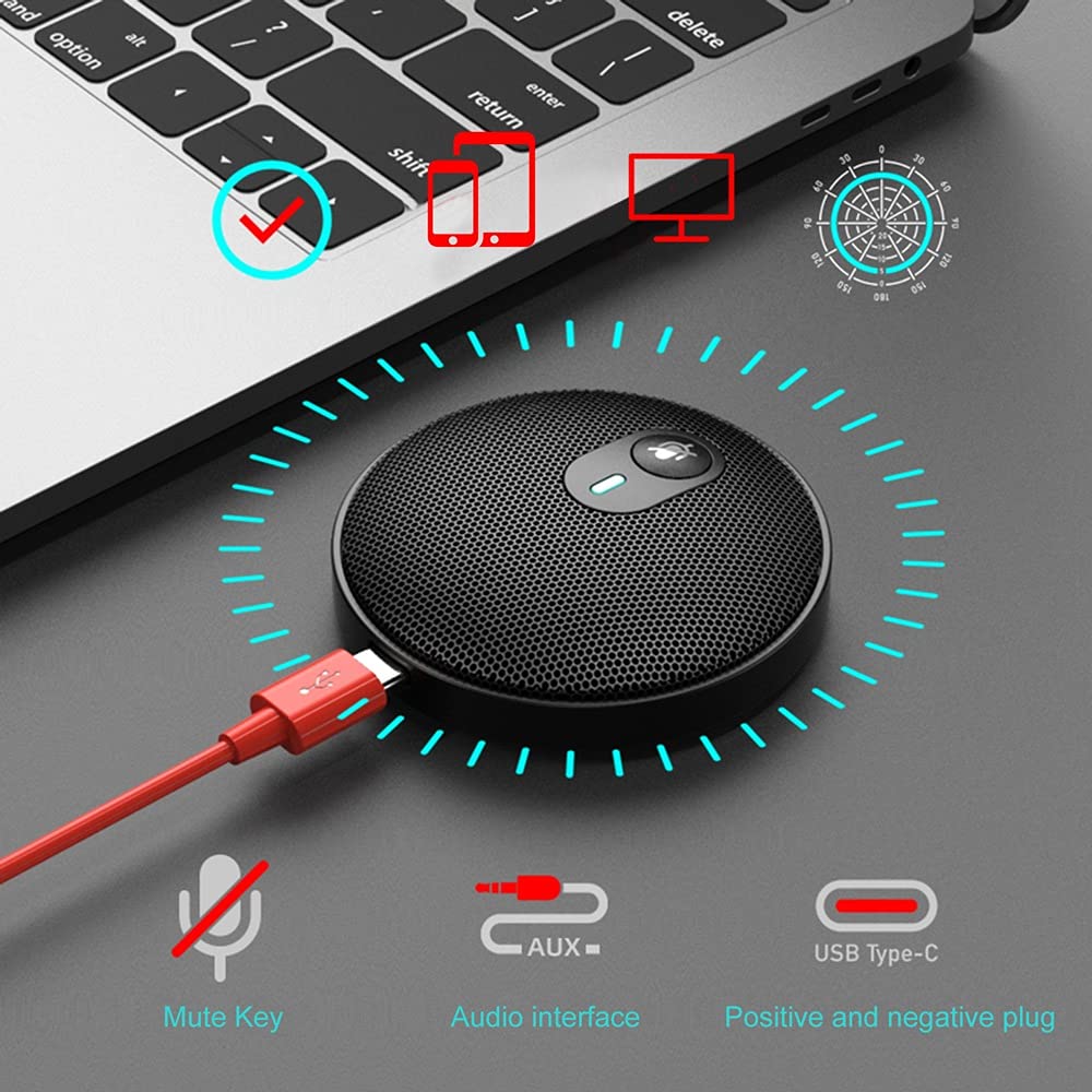 ZSEDP USB Omni-Directional Condenser Microphone for Video Conference Online Learning Sound Pick-up with AUX 3.5MM Type-C Cable