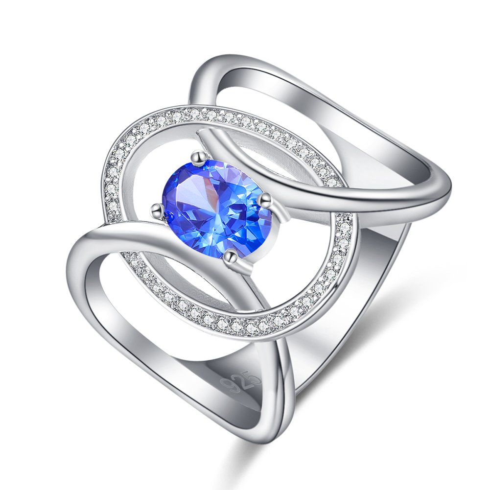 Psiroy 925 Sterling Silver Plated Simulated Tanzanite Knuckle Ring for Women Size 9