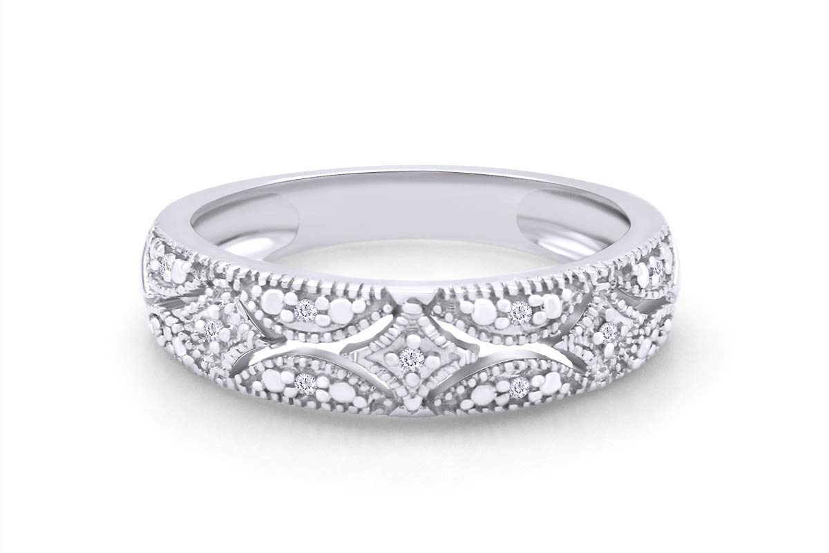 Sterling Silver Round Moissanite Diamond Accent Bridal Wedding Band Ring for her in 14K White Gold Over Sterling Silver, Jewelry gift for Women Ring Size-6
