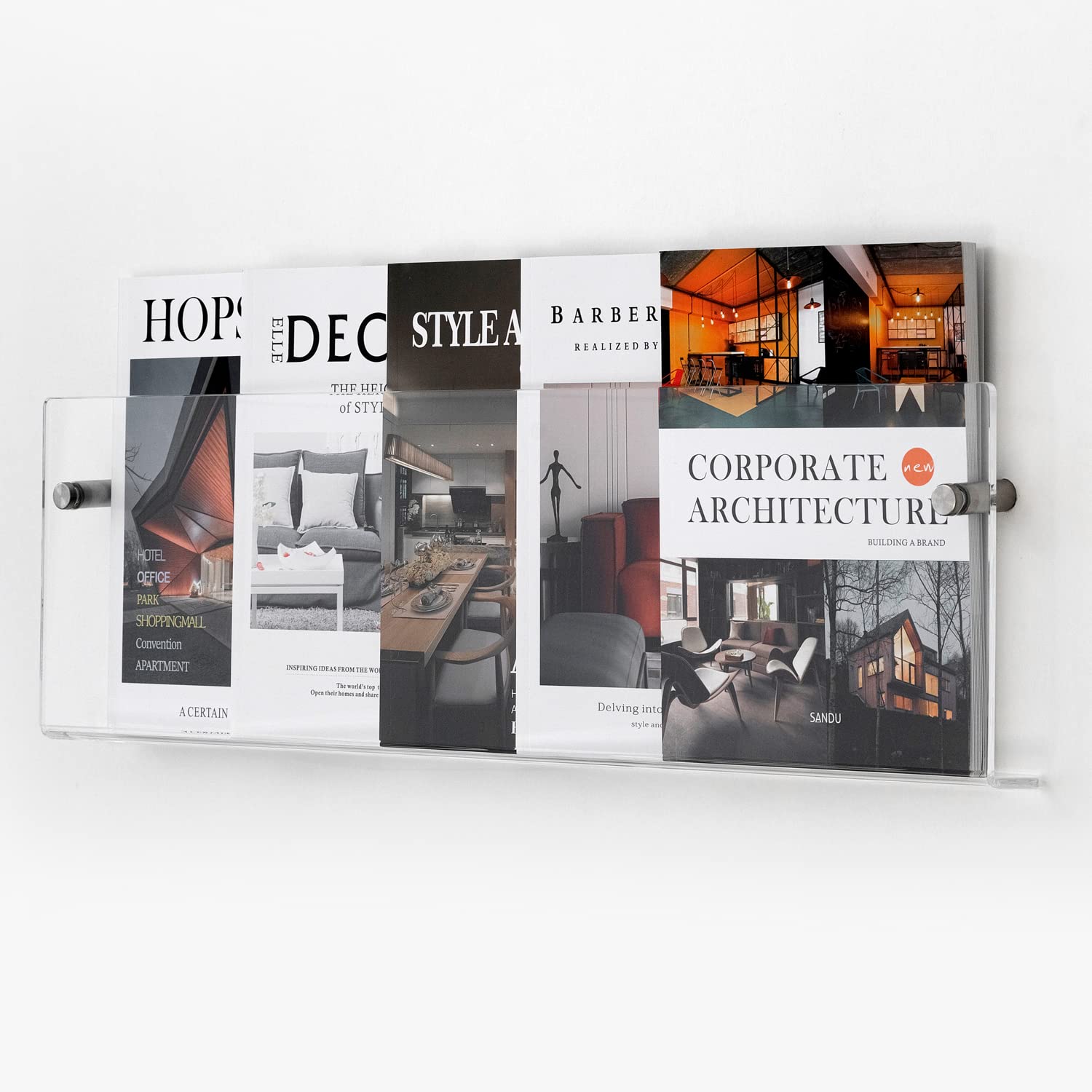 XOHYW 2 Pack Clear Acrylic Magazine Holder, Wall Mount Bookshelf Magazine Rack, Literature Brochure File Display Shelf for Waiting Room, Living Room, Office, Home, Organization