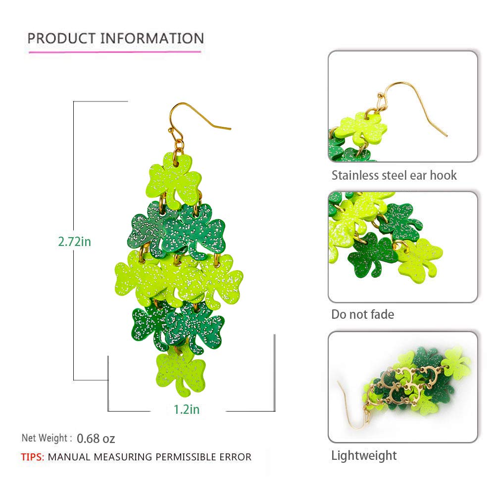 St. Patrick's Day Shamrock Dangle Earrings Gold Pleated Green Layered Lucky Clover Earrings Irish St. Patricks Day Jewelry Gift For Women