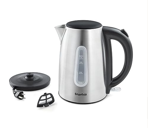 Starfrit 024010-006-0000 1.8-Quart Stainless Steel Electric Kettle, Silver/Black, One Size