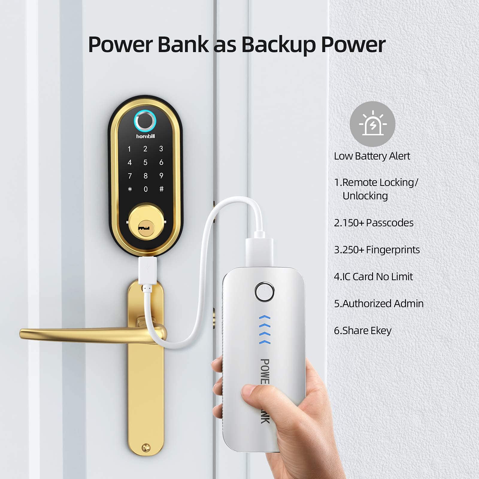 Smart Lock Deadbolt, Hornbill Fingerprint Door Lock with Keypad, Bluetooth Electronic Keyless Entry Front Door Lock, Free APP Control, Auto Lock, Code, IC Card, Digital Lock for Home Office Hotel