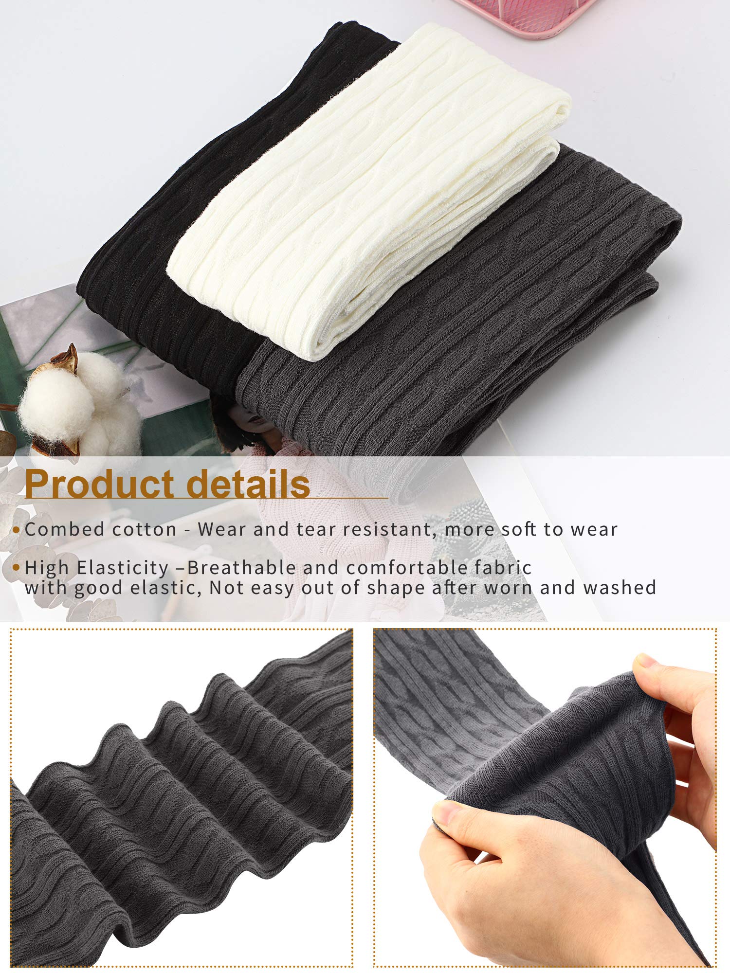 SATINIOR 3 Pairs Thigh High Socks Over Knee Socks Cotton Thigh High Knit Boot Stockings(Black, Dark Gray and White)