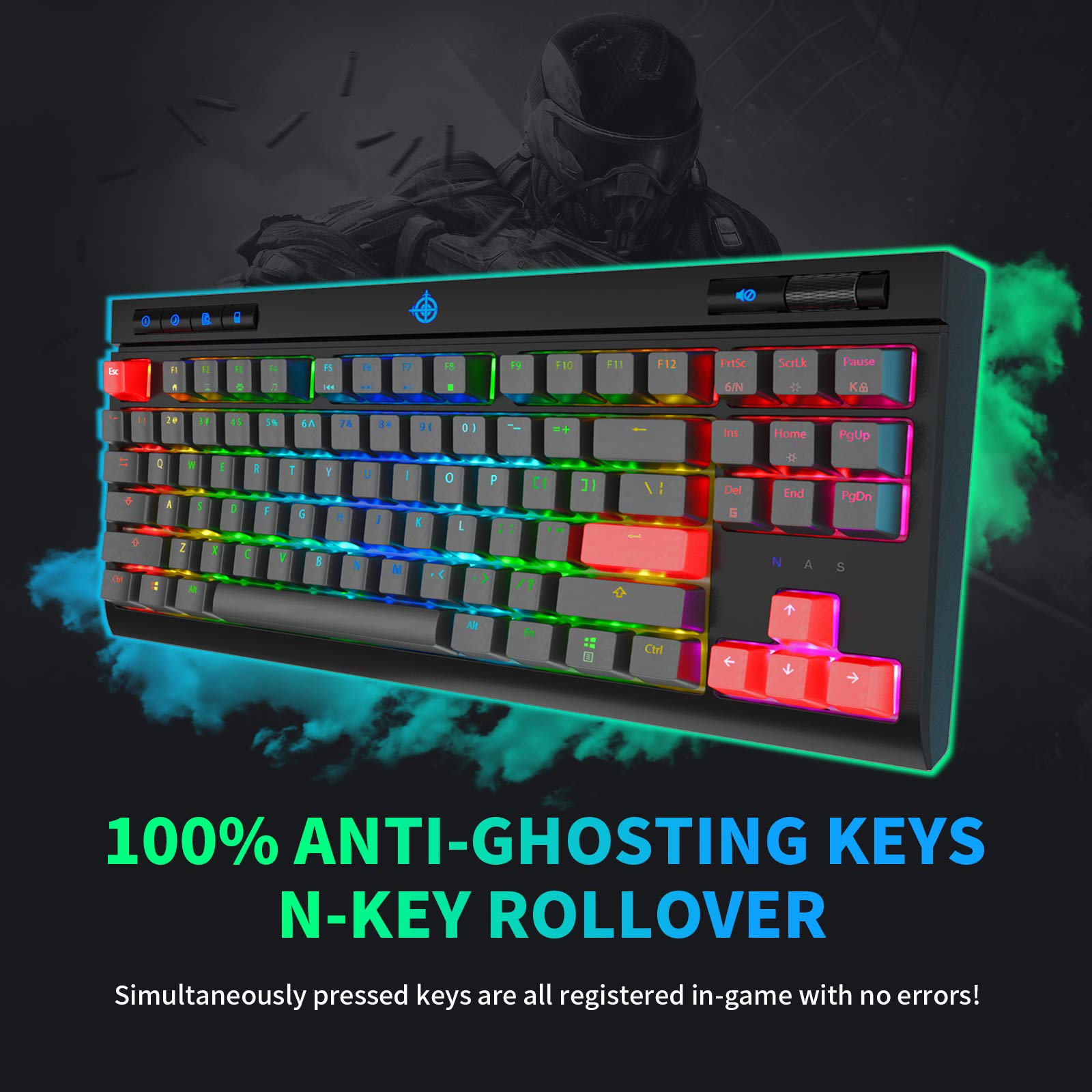 STOGA Mechanical Gaming Keyboard,87 Keys Wired Gaming Keyboard,LED Rainbow Backlit Keyboard with Blue Switches for Windows/MAC/Gaming PC(Black)