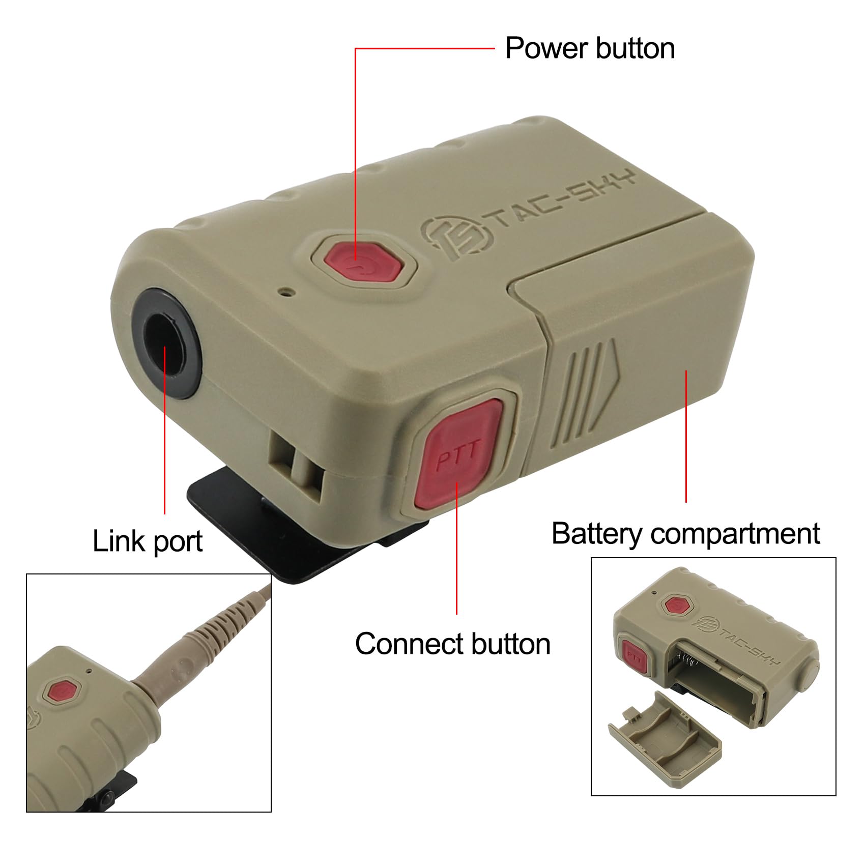 TACGZGJSM Tactical Headset Extension Line U174 plug PTT with Bluetooth,Compatible with Mobile Phone,for COMTAC, AMP,Sordin etc. series headsets. (Tan)