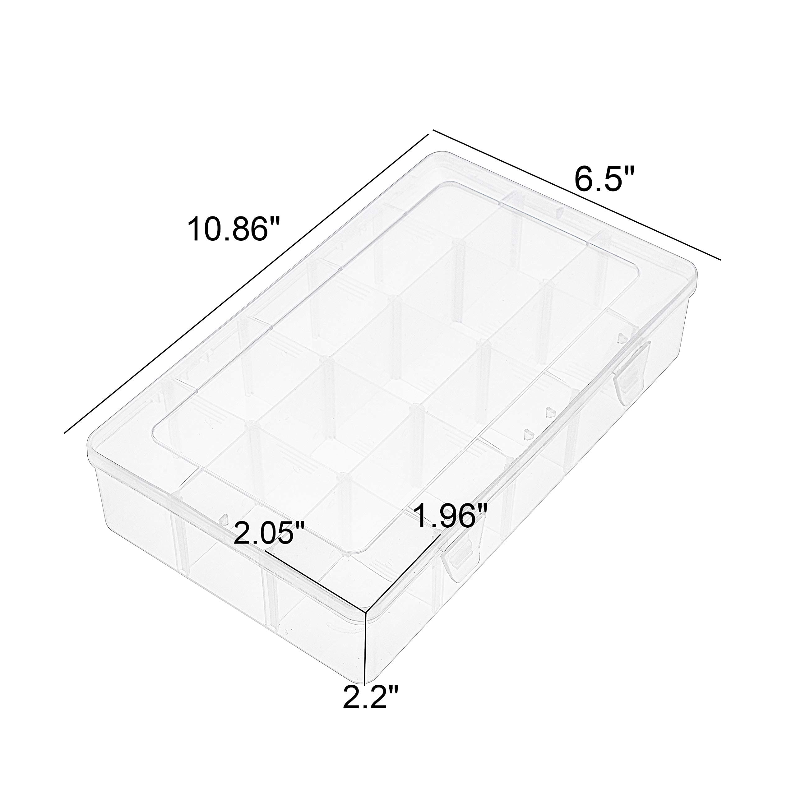 WingsShop 15 Large Grid Organizer Box Clear Plastic Adjustable Compartments Storage Container with Removable Dividers for Beads, Washi Tape Sewing Arts Small Parts Jewelry Earring Crafts and Tackle