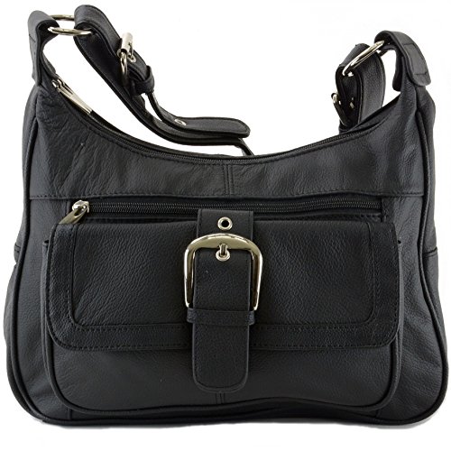 Womens Genuine Leather Shoulder Bag Tote Organizer Purse Hobo Handbag Black
