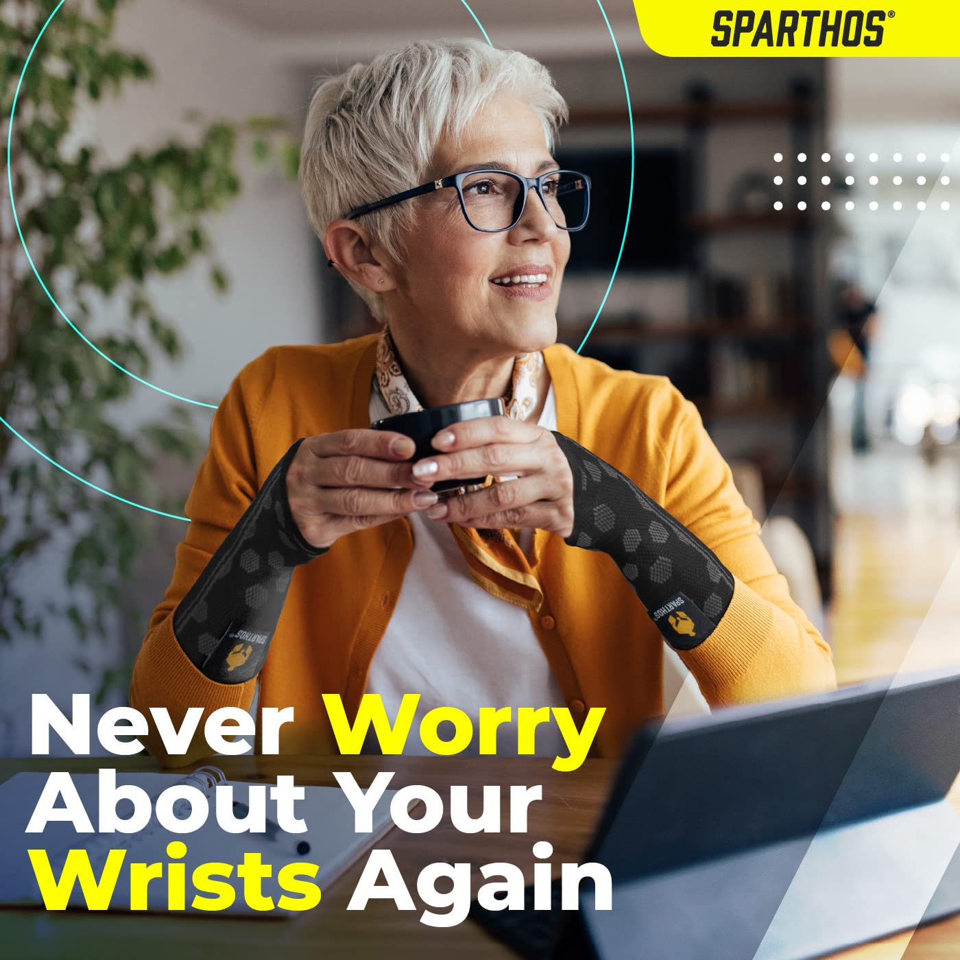 Sparthos Wrist Support Sleeves (Pair) β Medical Compression for Carpal Tunnel and Wrist Pain Relief β Wrist Brace for Men and Women (Medium, Midnight Black)