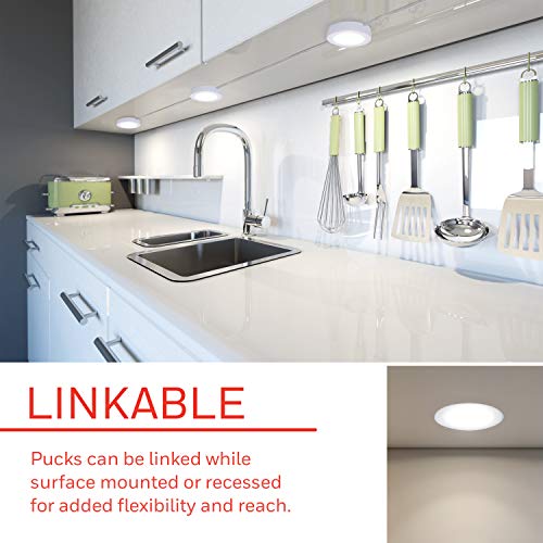 UltraPro Linkable Recessed Puck Lights, 5 Pucks, LED Puck, 150 Lumens, Warm White Light, Under Cabinet Lighting, Warm White, Kitchen, Counter, Indoor, 45745