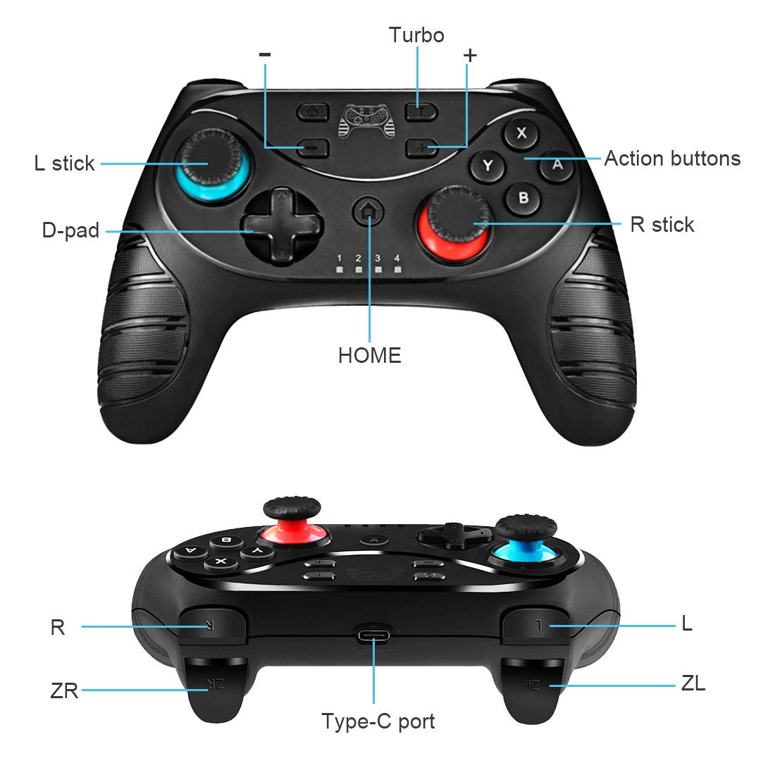 Wireless Switch Pro Controller for Nintendo Switch/Switch Lite,Switch Remote Joypad Control Games Joystick for Switch Console with Turbo,Gyro Axis,Motion & Vibration Shock,Work with Bluetooth(Blue)