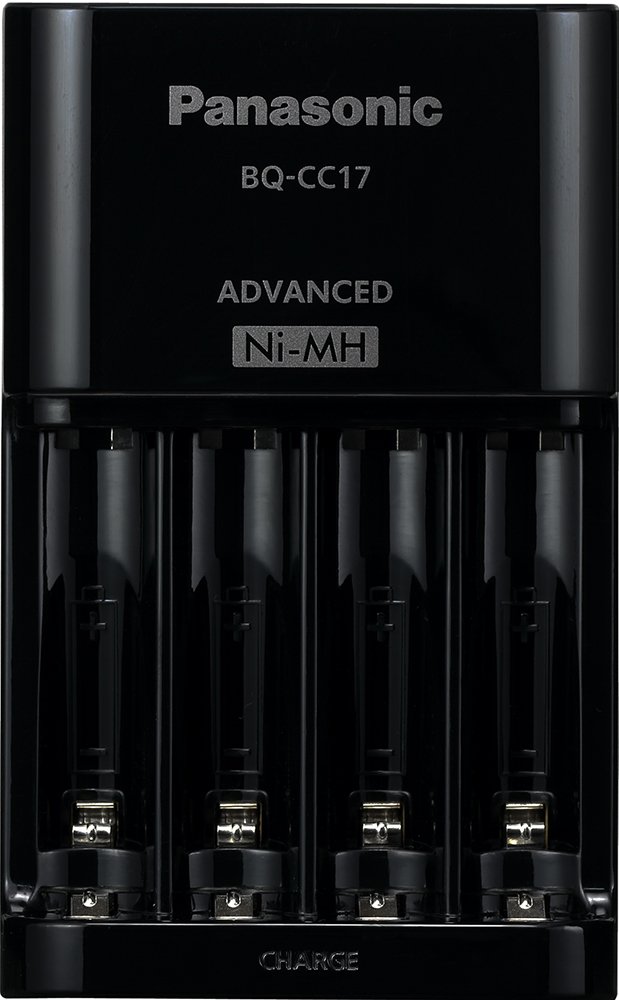 Panasonic BQ-CC17KSBA eneloop Advanced Individual Battery Charger with 4 LED Charge Indicator Lights, Black & BK-3HCCA4BA eneloop pro AA High Capacity Ni-MH Pre-Charged Rechargeable Batteries, 4 Pack