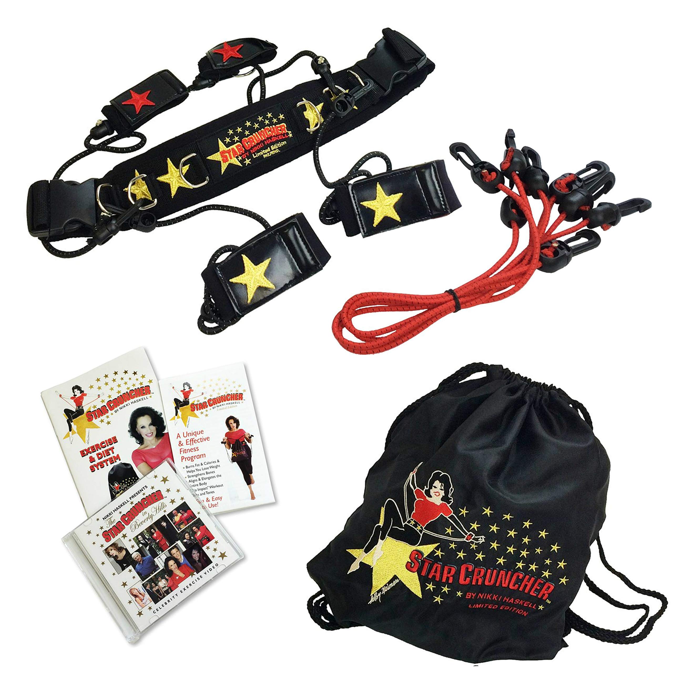 StarCruncher Resistance Bands Set 4 Piece Heavy Duty Exercise Cords Set for Home Workouts by Nikki Haskell Belt Fits 20" - 60" Waists