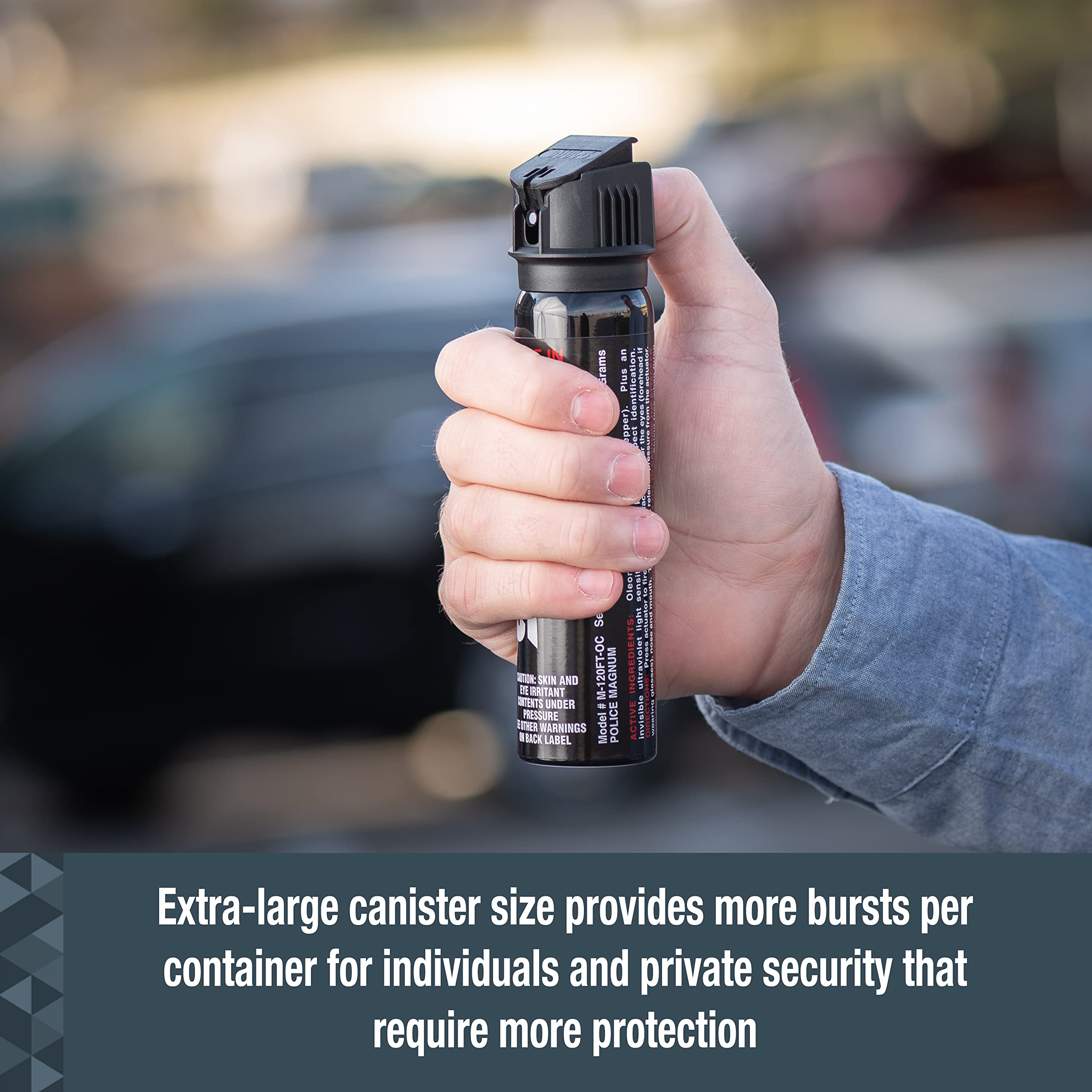 SABRE Magnum 120 Pepper Spray with Holster, 40 Bursts, 12-Foot (4-Meter) Range, Extra Large 122 Gram Canister, UV Marking Dye, Fast Flip Top Safety