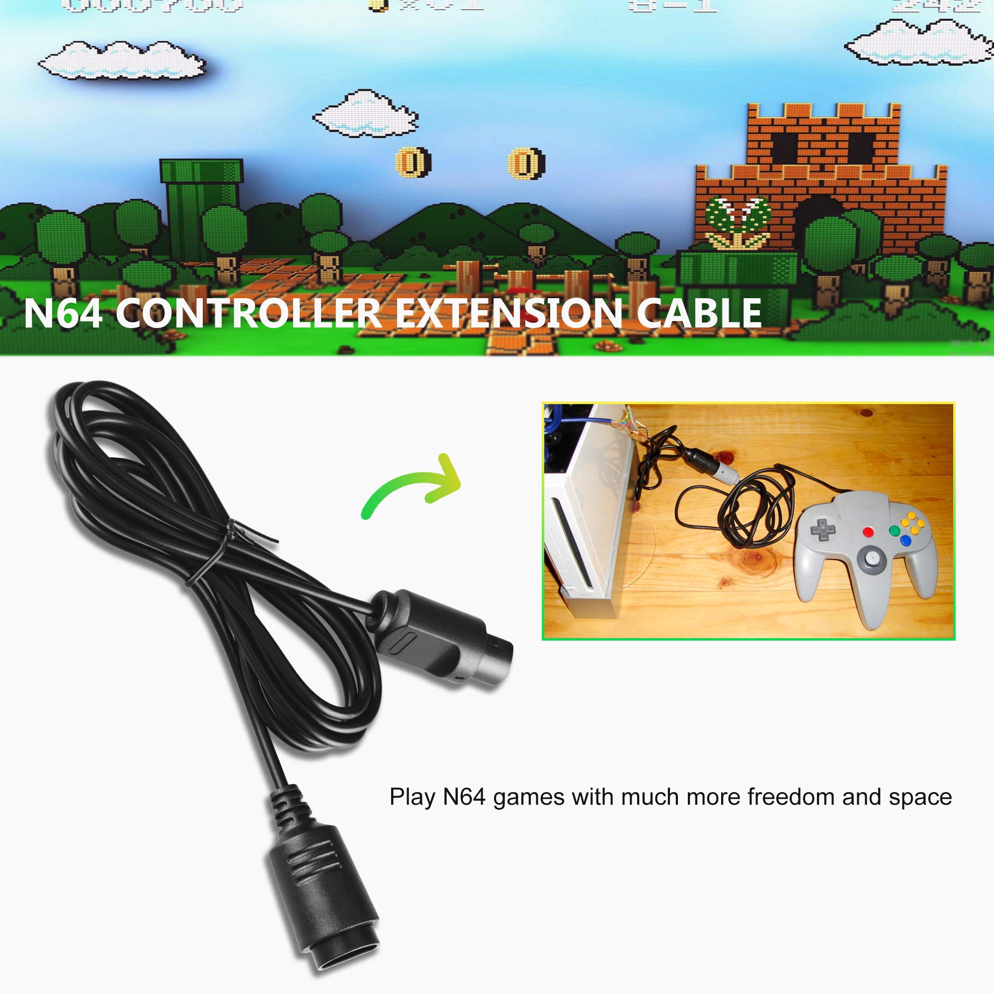 Xahpower 4Pack 6Ft N64 Controller Extension Cable Cord for Nintendo 64 N64 Controller