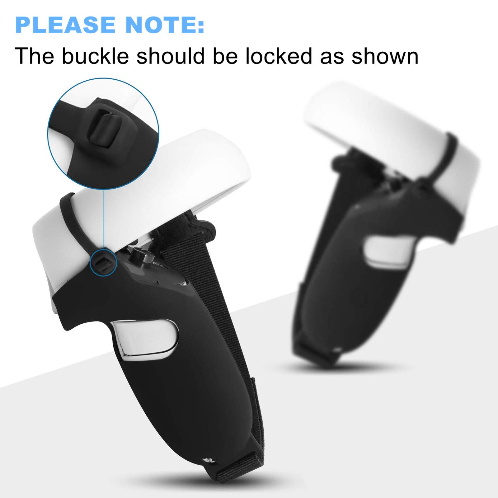 Silicone Touch Controllers Grips Cover Compatible with Oculus Quest 2 - Quest 2 Accessories Controller Grips with Wrist Knuckle Strap - Anti-Throw Handle Protective Rubber Grips Cover (1 Pair, Black)