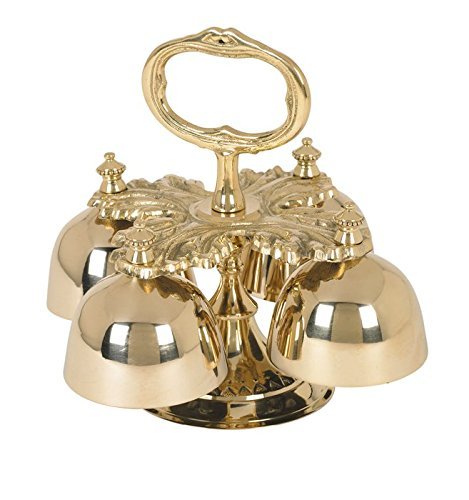 Stratford Chapel Polished Brass Four Cup Oak Leaf Hand Bells, 6 Inch