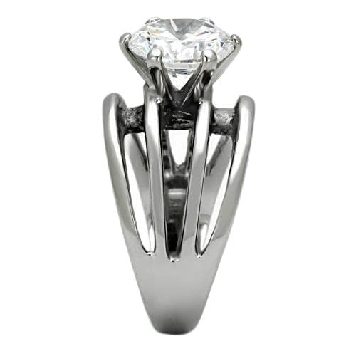 Zawadee TK1084 - High Polished (no Plating) Stainless Steel Ring with AAA Grade CZ in Clear Size 9