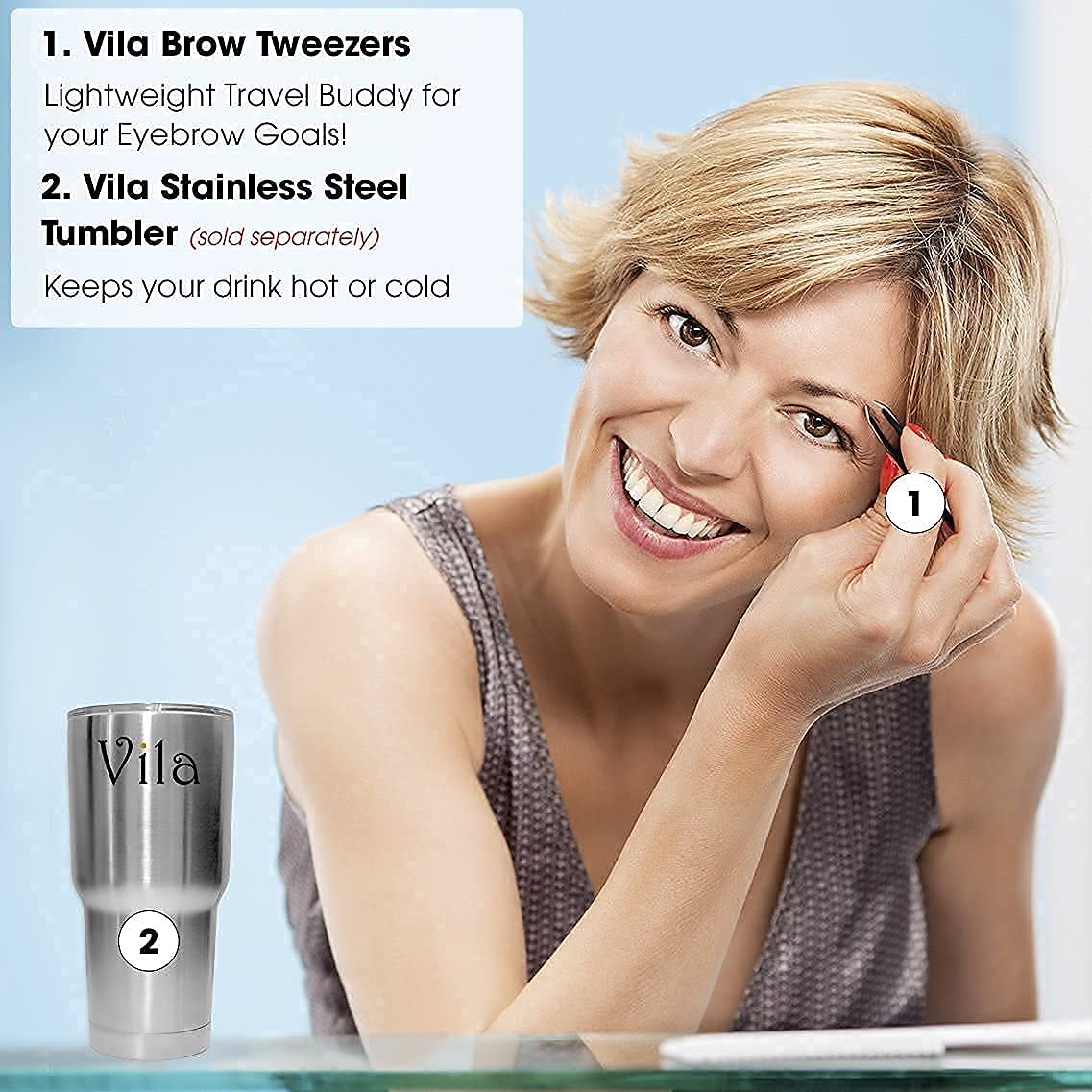 Vila Tweezers for Eyebrows, 4 Inches, Stainless Steel with 25-Degree Slanted Tip Plucker, Useful for Pulling Splinters, Ingrown Hair, or Picking up Tiny Objects