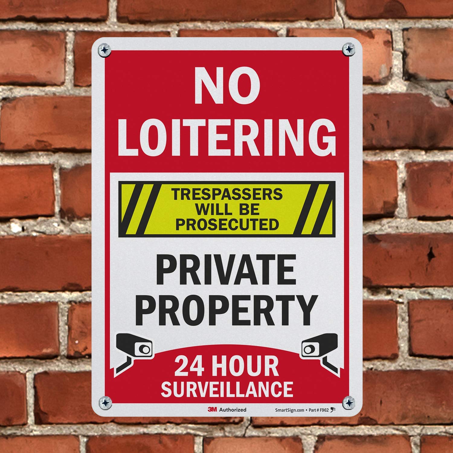SmartSign “No Loitering - Private Property, 24 Hour Surveillance, Trespassers Will Be Prosecuted” Sign | 10" x 14" 3M Engineer Grade Reflective Aluminum
