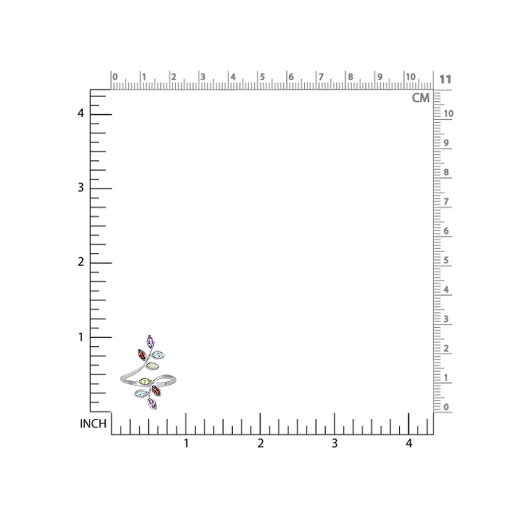 Silvershake Genuine Blue Topaz Amethyst Garnet and Peridot 925 Sterling Silver Delicate Leaf Adjustable Ring Size 6