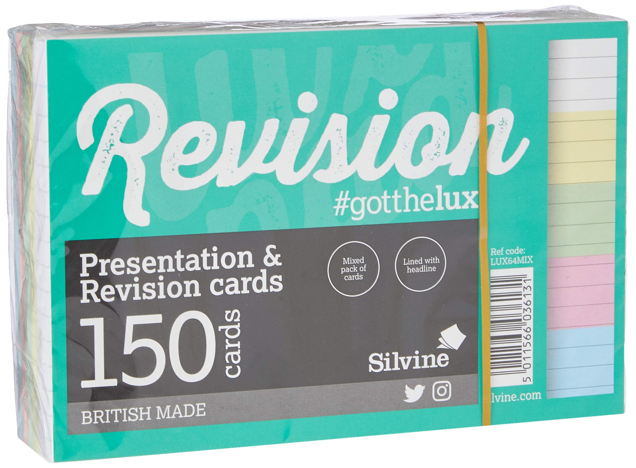 Silvine Luxpad A6 Lined Revision & Presentation Cards - Assorted Colours + White. 150 Cards Per Pad (6x4)