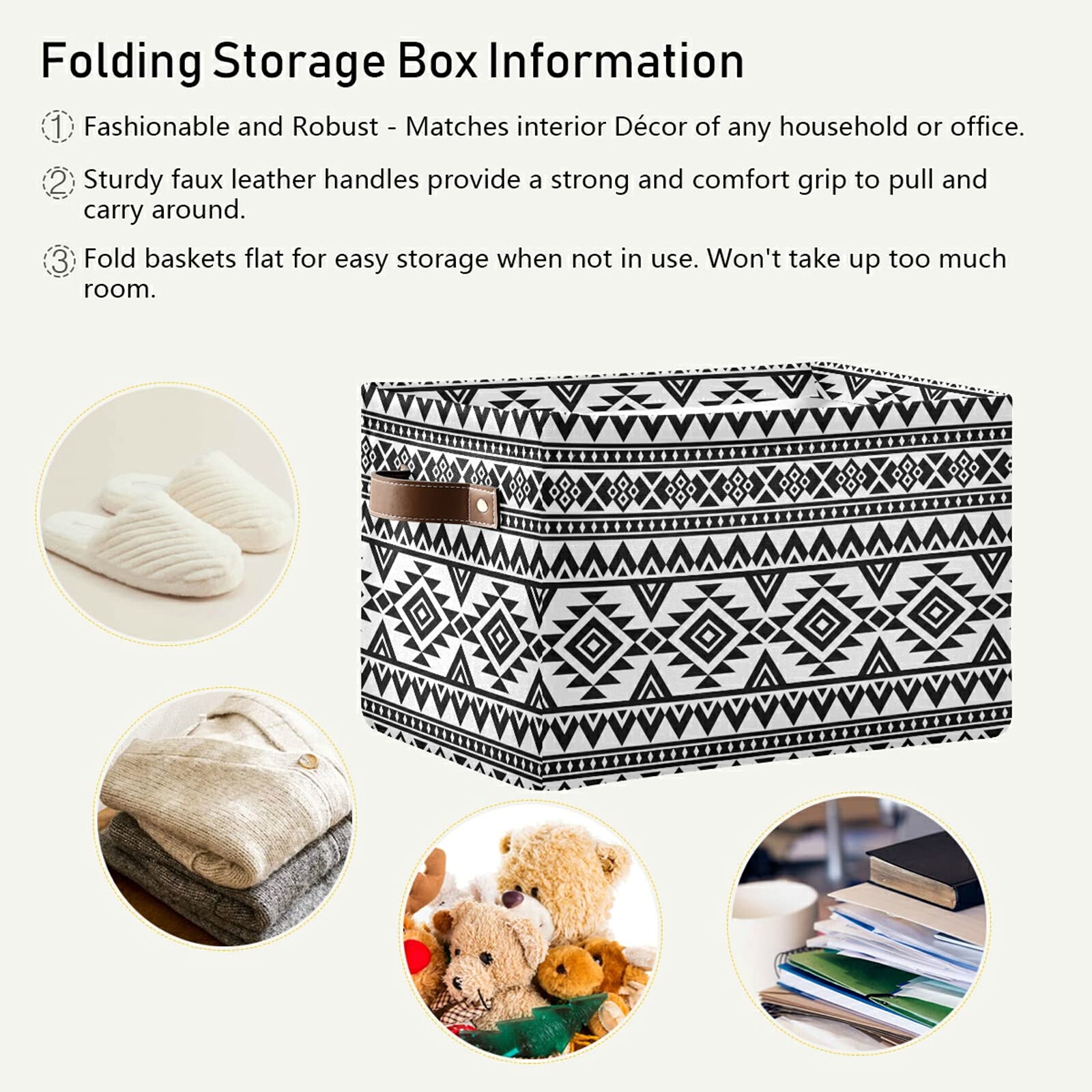 UOYO Aztec Storage Basket, Ethnic Zigzag Collapsible Storage Cube Bin Kids Toys Large Storage Organizer for Closet Shelf Nursery Bedroom Office Decor 2 Pack