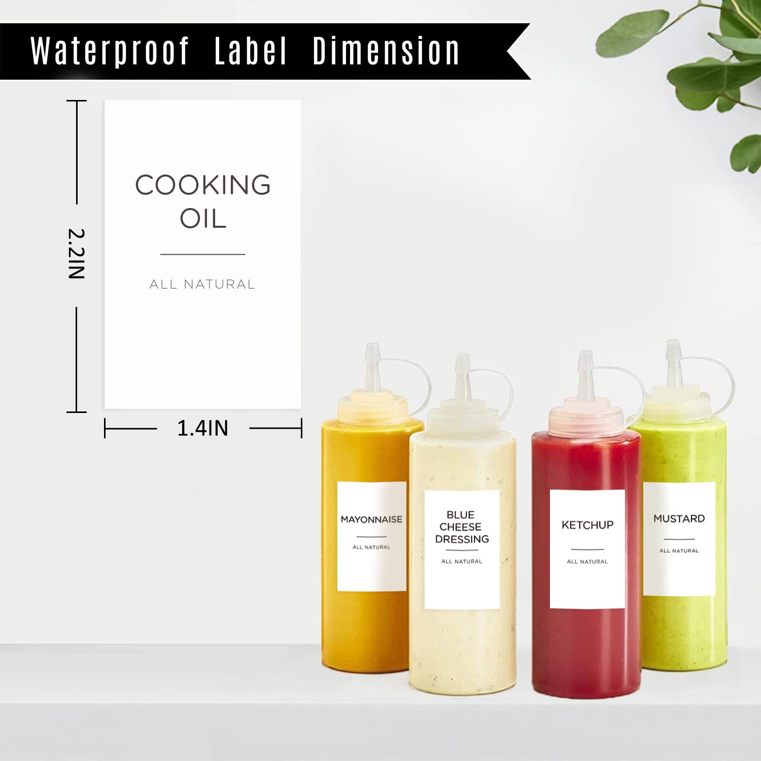 v2croft 126 Oil and Vinegar Labels for Bottles, Minimalist White Matte Stickers Black Text, Water/Oil Resistant Condiments Stickers for Squeeze Dispensers, Kitchen Pantry & Refrigerator Organization