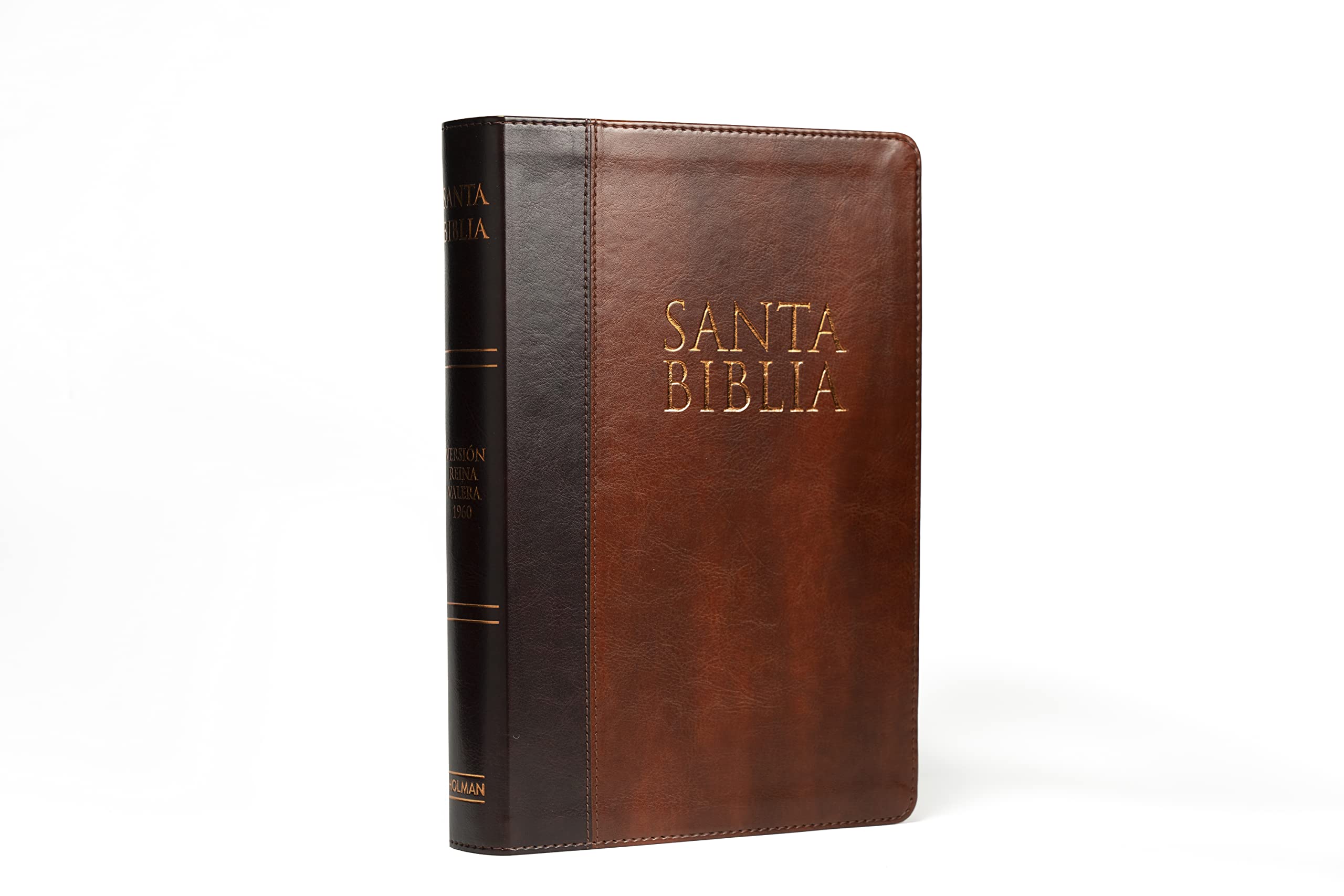 Santa Biblia Reina Valera 1960 Letra Gigante con Indice Foro de Semil Piel en color caoba con cafe claro Incluye fotos y ilustraciones
