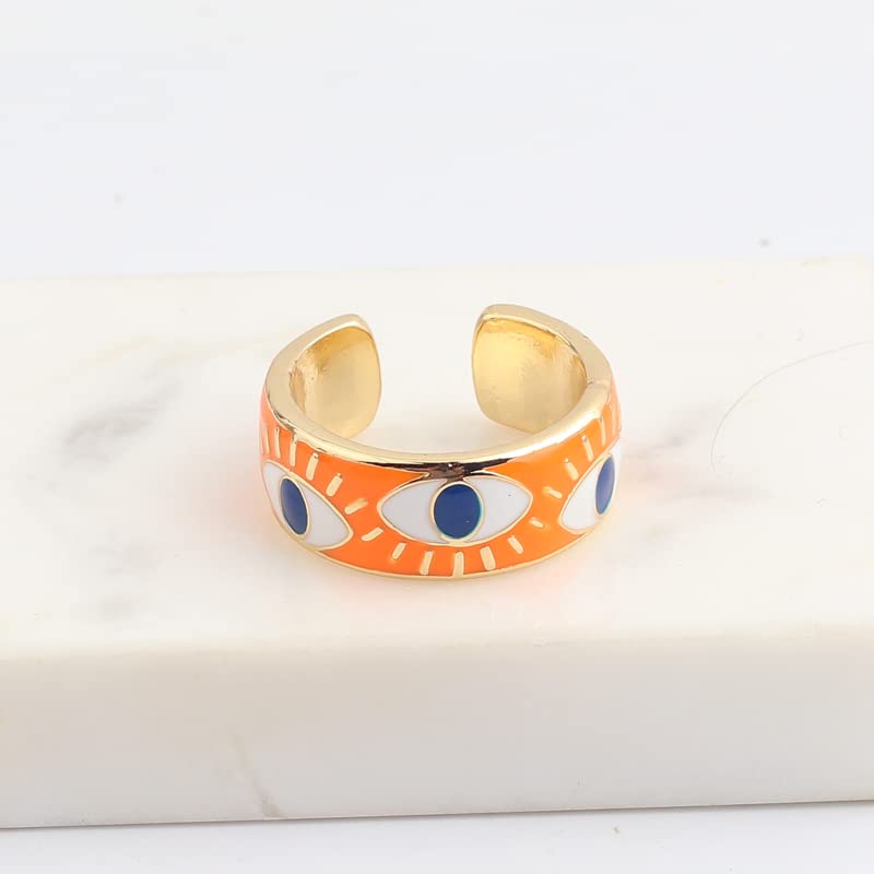 Zboro Colorful Enamel Turkish Evil Eye Open Ring For Women Adjustable Gold Plated Eternity Band Finger Ring Jewelry-89598